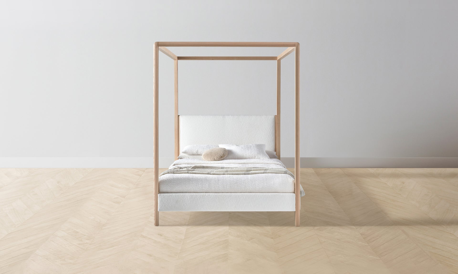 The Thompson Canopy Bed - Performance Bouclé Polar – Maiden Home