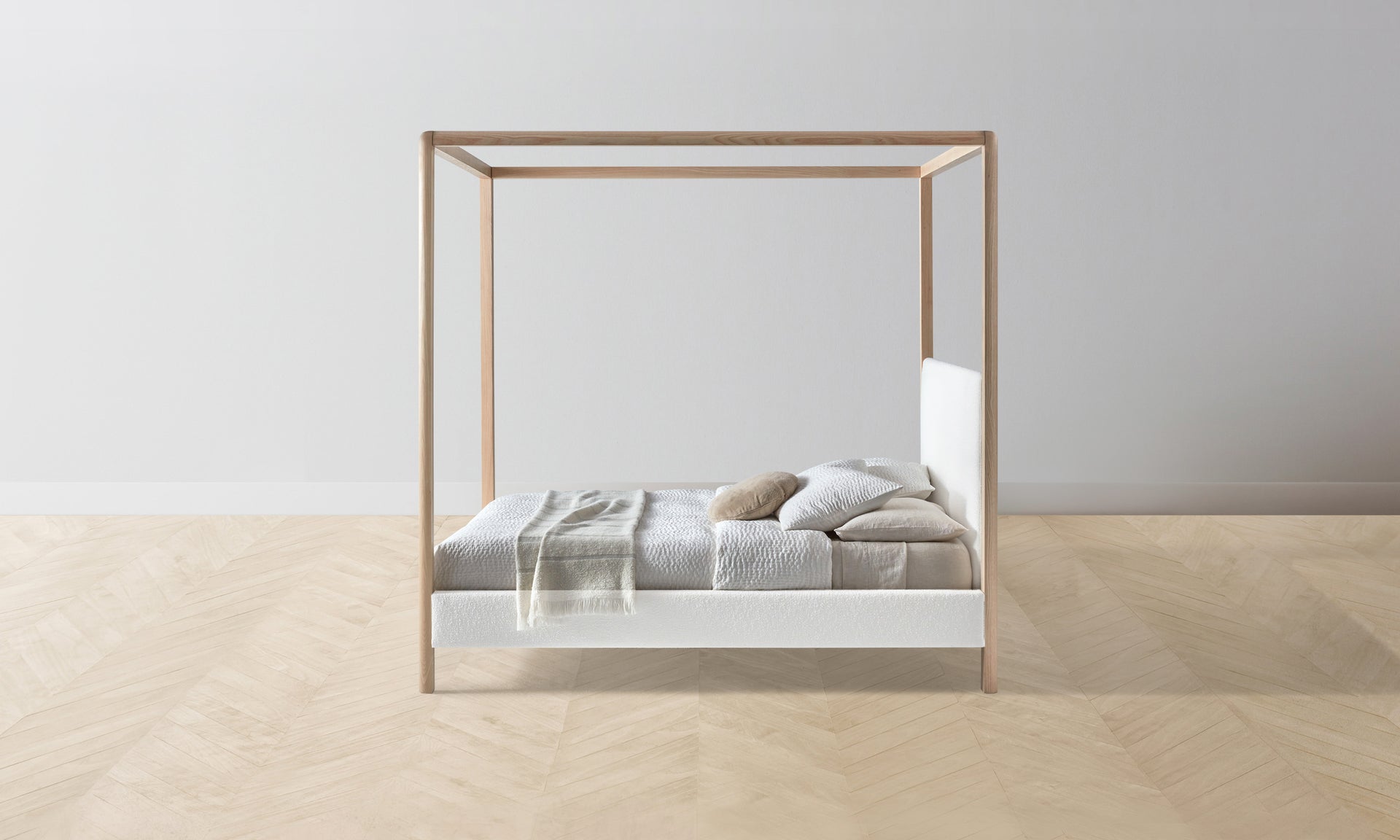 The Thompson Canopy Bed - Performance Bouclé Polar – Maiden Home