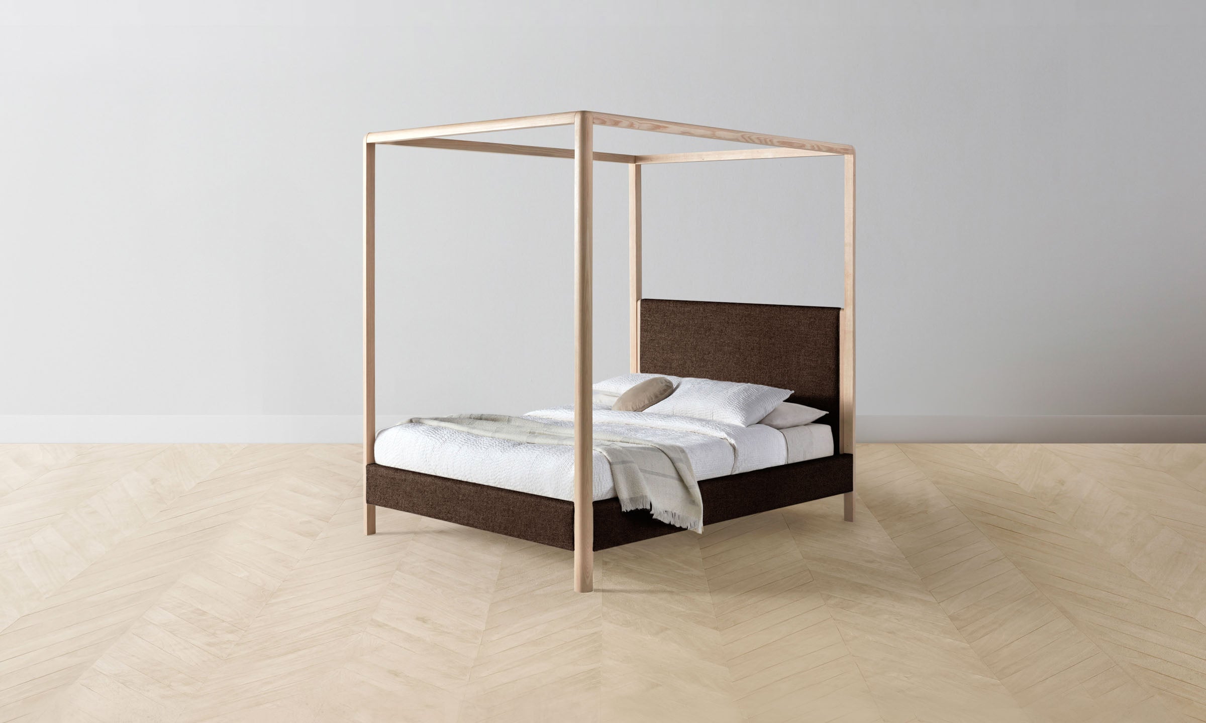 The Thompson Canopy Bed - Italian Brushed Wool Cocoa – Maiden Home